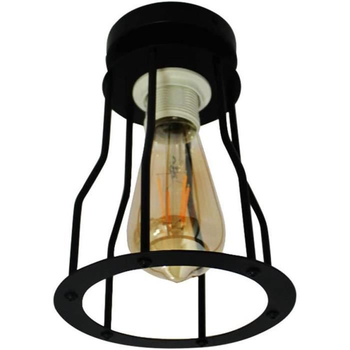 E27 Plafonnier Cage En Métal Noir Vintage, Suspension Industrielle Vintage, Lustre De Plafond En ...