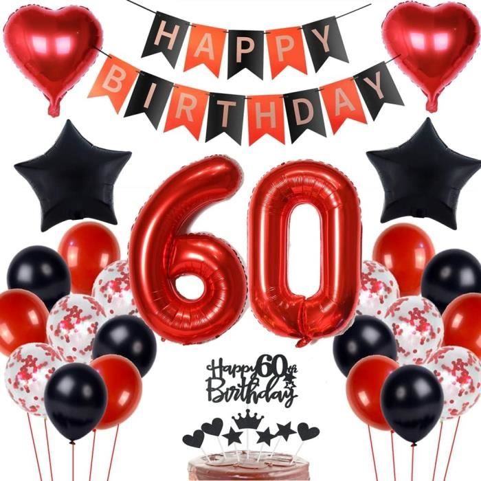 Décoration 60 Ans Anniversaire Noir Rouge,Ballon 60 Ans Anniversaire ...
