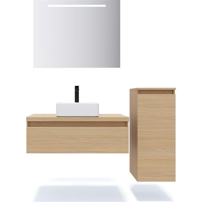 Meuble de salle de bain suspendu HUDSON Chêne Clair - HOMIFAB - Tiroir ...