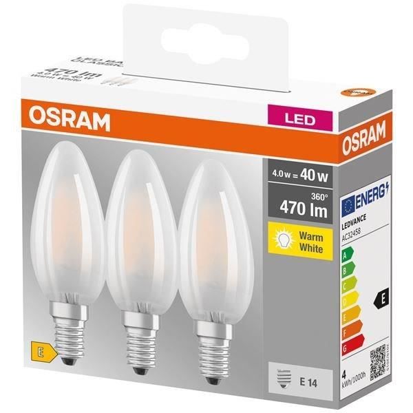 OSRAM Boite de 3 ampoules LED Flamme Filament dépolie 4W=40 E14 - Blanc chaud - Cdiscount Maison