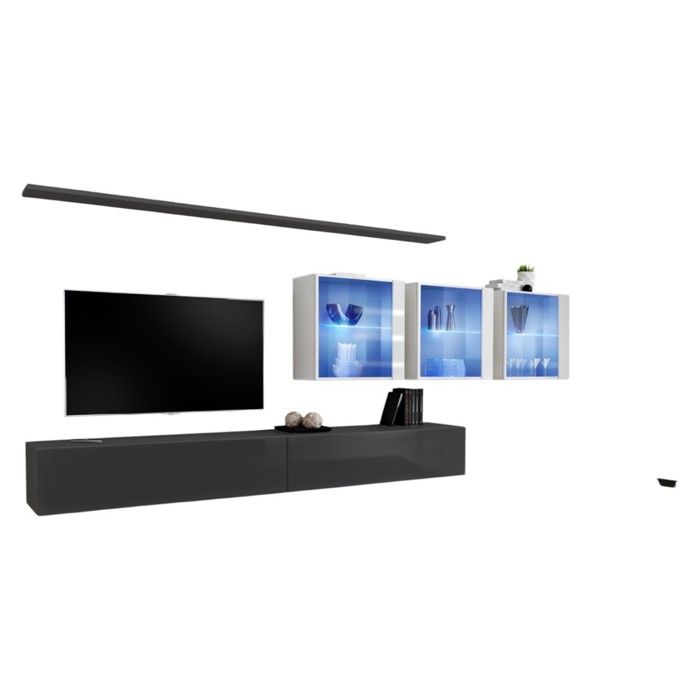 Ensemble meuble salon mural SWITCH XVII design, coloris gris et blanc ...