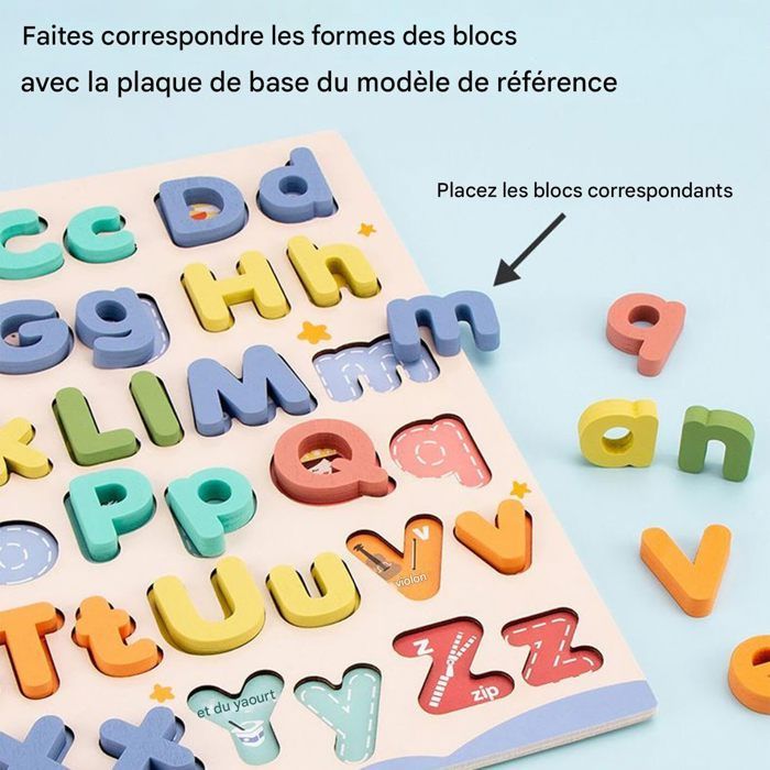 Puzzle Lettres,Jouet Éducatif en Bois Apprentissage Alphabet Majuscules ...