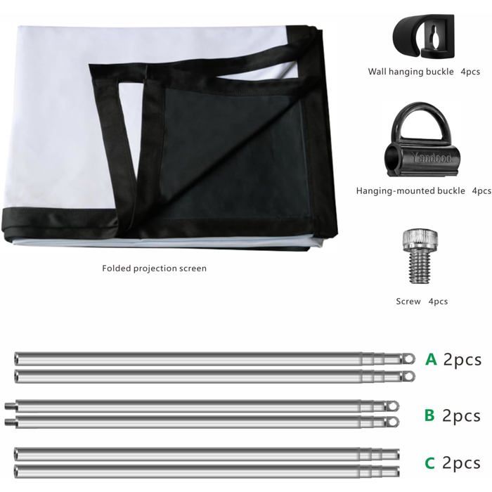 Écran de projection pliable 120"-KAL-16:9 HD 4K,cadre à barres argent ...