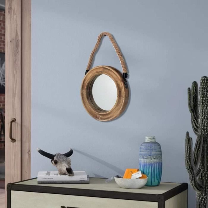 Miroir Décoratif Rond Rustique Avec Cadre En Bois Massif Et Corde À ...