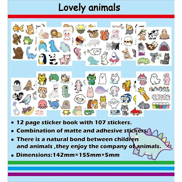 Gommettes 12 Feuilles 107 Gommettes Enfants Stickers-Vinyl Waterproof ...