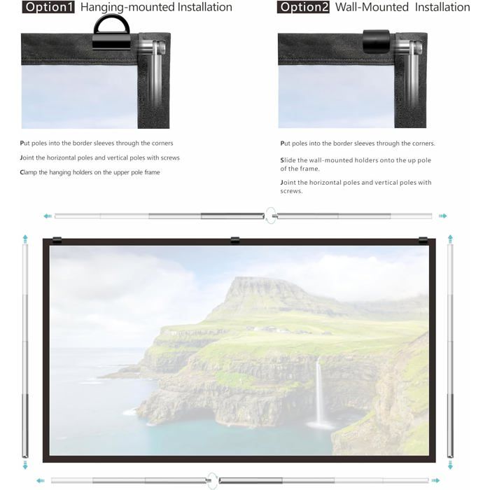 Écran de projection pliable 120"-KAL-16:9 HD 4K,cadre à barres argent ...