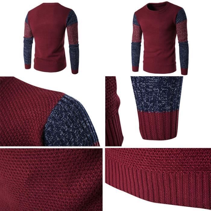 Pull homme Bloc de couleur d'épissage Pull col rond Style britannique ...