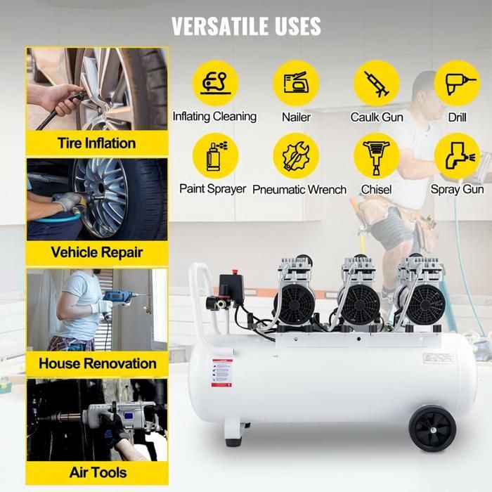Compresseur d'air sans huile Whisper Compressor 80L, silencieux, avec 2 ...