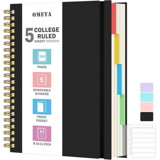 Carnet A4, Cahier ligné avec intercalaires amovibles, Bloc-note épais ...