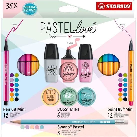 Kit d'écriture - STABILO - Mini World Pastellove - 35 pièces - Couleurs pastel - Mixte ...