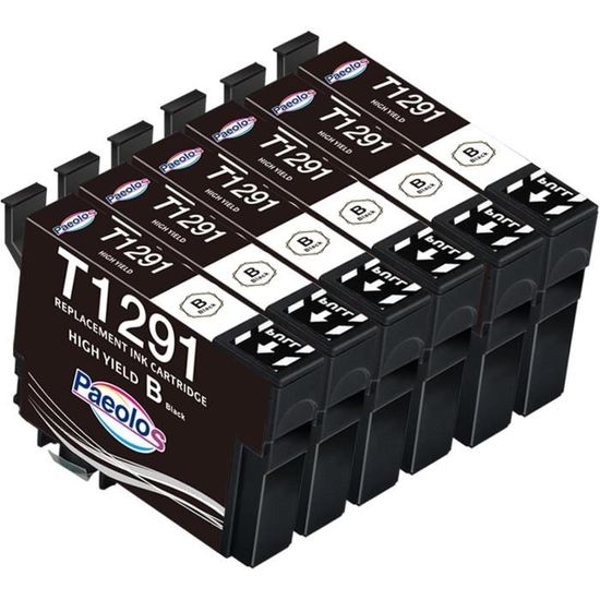 T1291 Lot De 6 Cartouches D'Encre De Rechange Pour Epson T1291 Noir ...