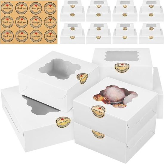 Lot De 20 Boîtes À Gâteaux Jetables En Carton Avec Fenêtre Transparente ...