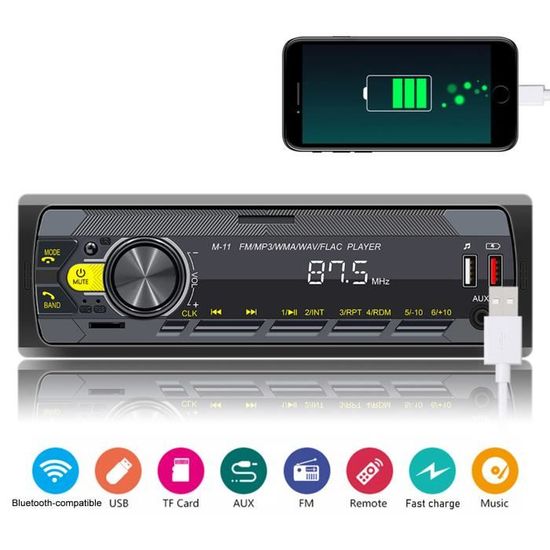 Autoradio Voiture Stéréo Mains Libres Bluetooth pour voiture Radio FM Lecteur MP3 Lecteur ...