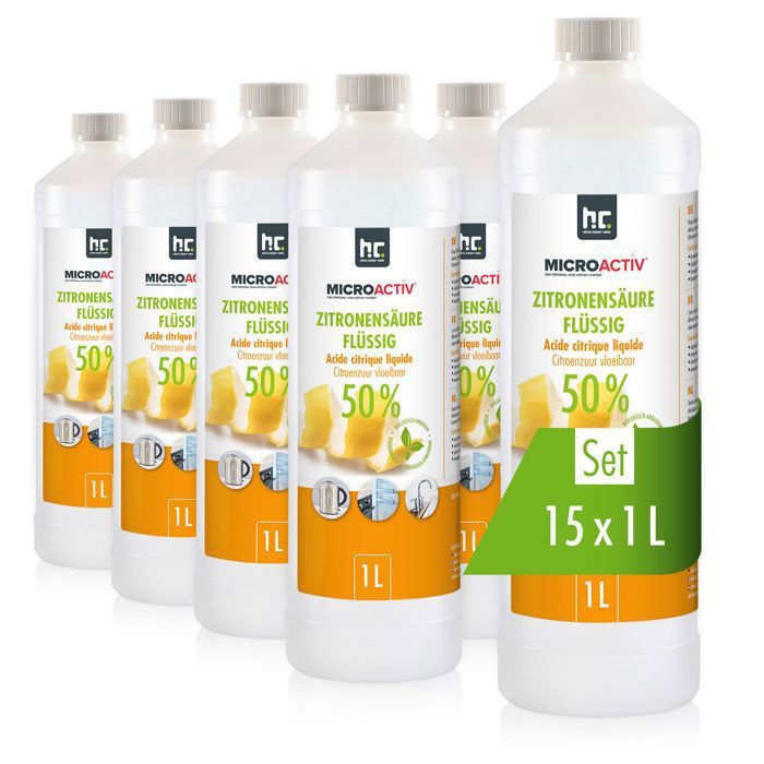 MICROACTIV Acide citrique liquide 15 x 1L - Détartrant puissant pour ...