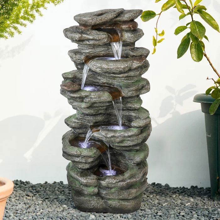 Fontaine d'eau extérieure en cascade à 6 niveaux de 40 po avec lumières ...