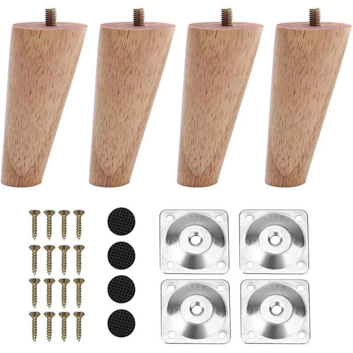 Lot de 4 pieds de meubles en bois massif, couleur bûche, pour lits ...