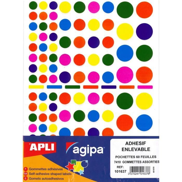 Pochette de gommettes - AGIPA - 7410 - 60 feuilles - Adhésif enlevable ...