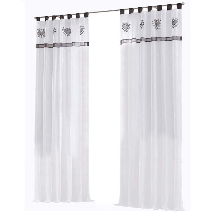 1 Pièce Rideau Voilage Transparent Broderie Coeur(LxH 140 x225cm, Gris ...