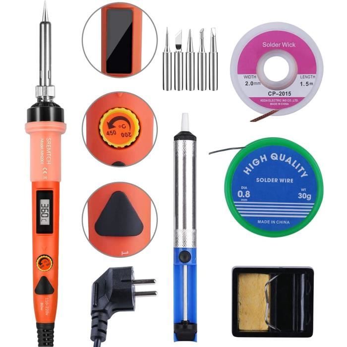 Fer a Souder Kit Digital, SREMTCH 80W Fer à Souder de Précision avec Écran LCD, Kit de Soudage ...