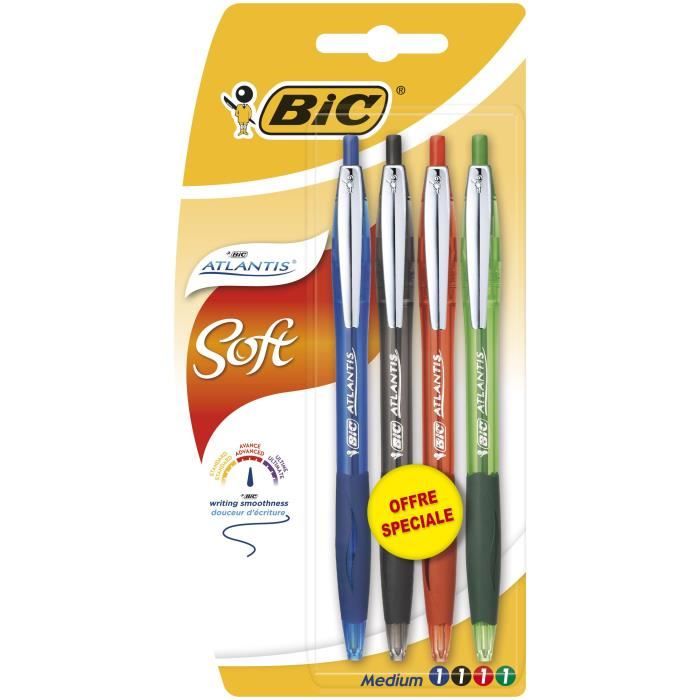 BIC® - Stylo-bille Cristal® Atlantis Soft assortis - Format spécial x5 ...