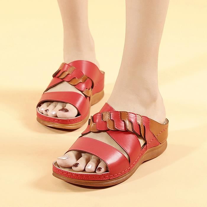 Femmes Summer Slip-On Compensées Plage Bout Ouvert Sandales Respirantes ...