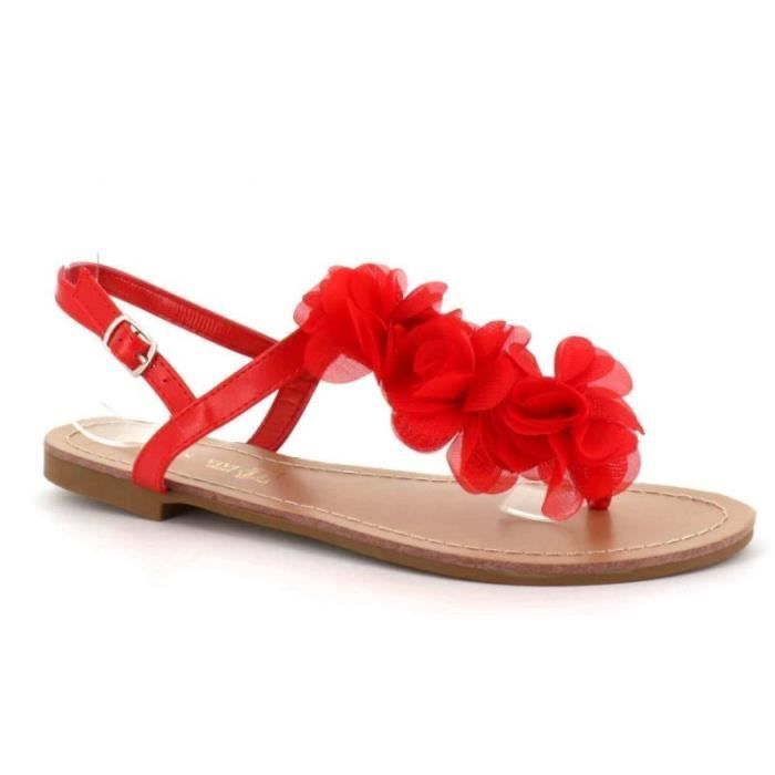 Queen Vivi - Sandale Femme A Fleurs - Chaussures Eté Plates Simili-cuir ...