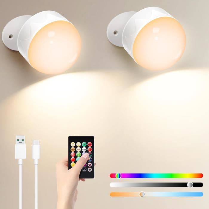 Applique Murale Interieur 2Pcs,Lampe Murale Sans Fil Avec Télécommande ... Applique Murale Interieur 2Pcs,Lampe Murale Sans Fil Avec Télécommande ...