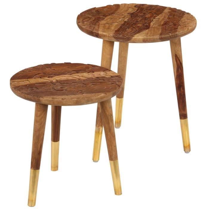 Lot De 2 Table Basse Rond Table Basse De Salon Style Scandinave 40x40x45cm Lxlxh Brun