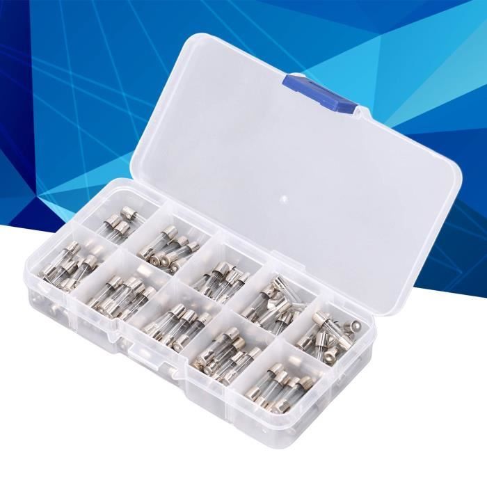 ZJCHAO Fusible en verre Kit d'assortiment de tubes à fusibles en verre, 100 pièces, 0 ~ 250V, 0 ...