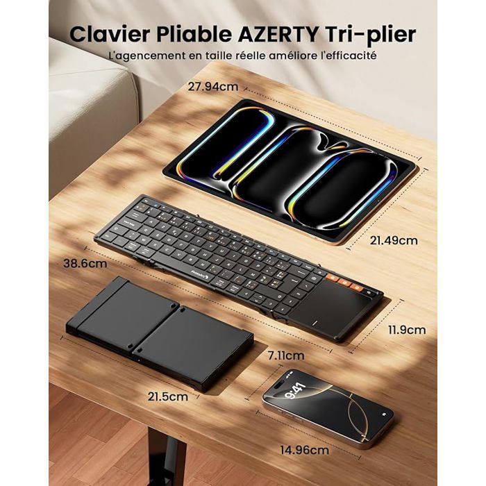 ProtoArc Portable AZERTY Foldable Bluetooth Keyboard with Touchpad for ...