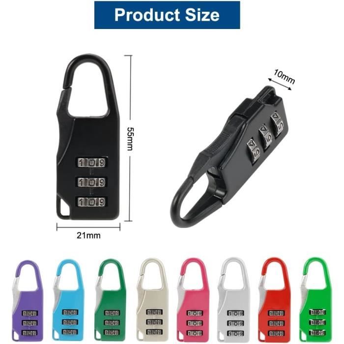 9 Pièces Cadenas Valise Avion, Mini Cadenas Code 3 Chiffres, Petit Cadenas Casier College ...