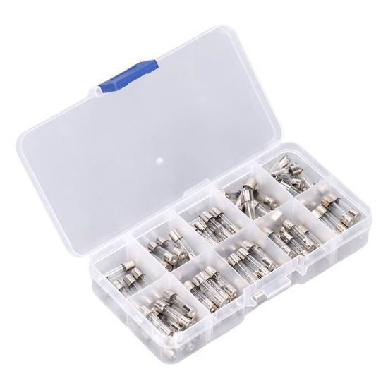 ZJCHAO Fusible en verre Kit d'assortiment de tubes à fusibles en verre, 100 pièces, 0 ~ 250V, 0 ...