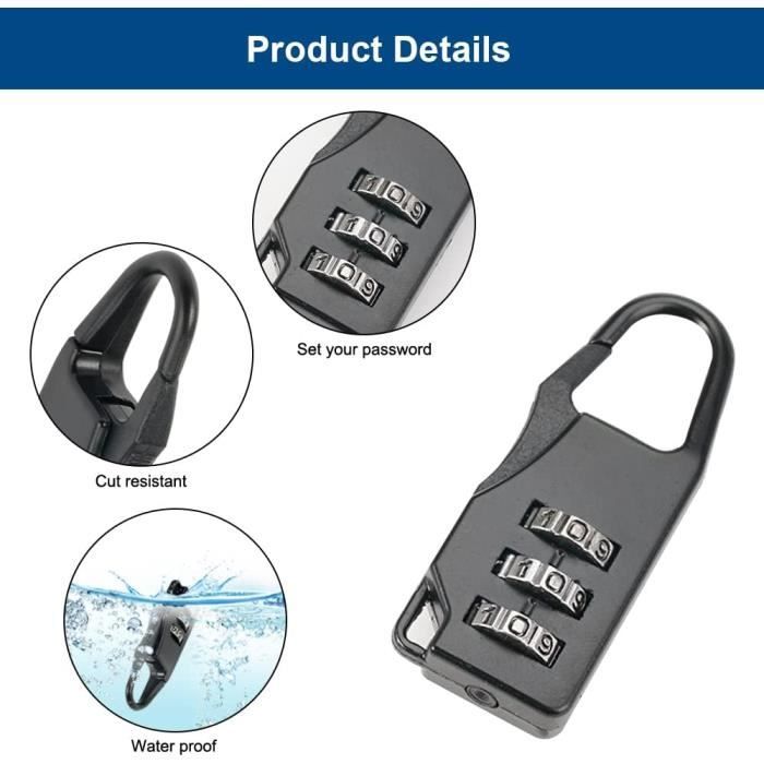 9 Pièces Cadenas Valise Avion, Mini Cadenas Code 3 Chiffres, Petit Cadenas Casier College ...