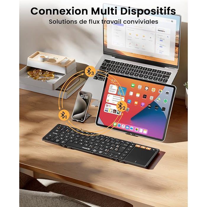 ProtoArc Portable AZERTY Foldable Bluetooth Keyboard with Touchpad for ...
