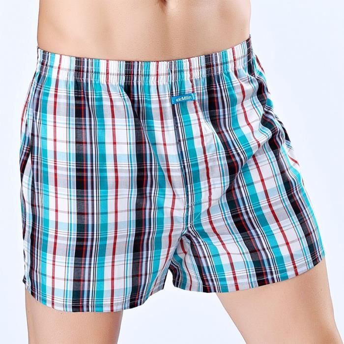 Sous-vêtement - Homme - Lot de 4 boxers en coton tissé - Carreaux - Fil ...