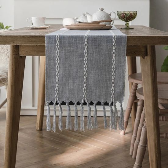 Chemin de table rayé jacquard nordique avec glands,nappe de table à ...