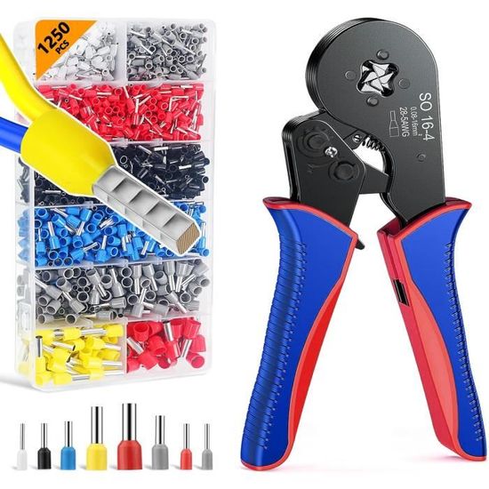 Pince à sertir - 0,08 à 16 mm² - Pince à sertir - Avec 1250 embouts de câble, pinces à sertir ...