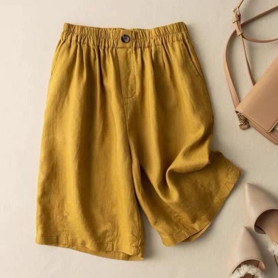 Short en lin femme - Jaune - Lâche Droit Jaune - Cdiscount Prêt-à-Porter