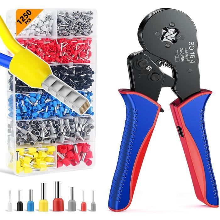 Pince à sertir - 0,08 à 16 mm² - Pince à sertir - Avec 1250 embouts de câble, pinces à sertir ...