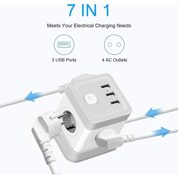 Multiprise USB, Prise Cube USB Multiple avec 4 Prises Secteur et 3 ...