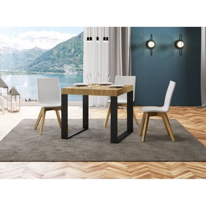 Petite table carrée extensible 4 à 10 places L 90 à 246 cm chêne clair ...