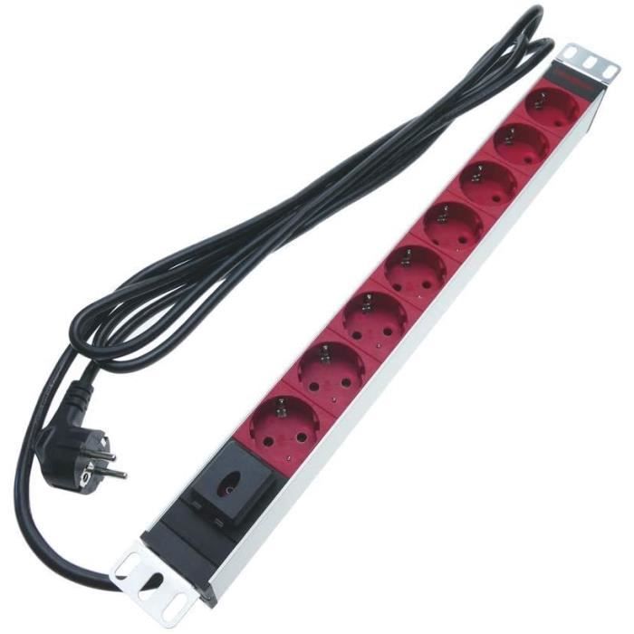 MULTIPRISE Multiprise 8 prises pour rack 19 rouge avec interrupteur ...