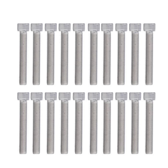 Qiilu attache 20 pièces vis à tête cylindrique à filetage grossier A2-70 en acier inoxydable ...