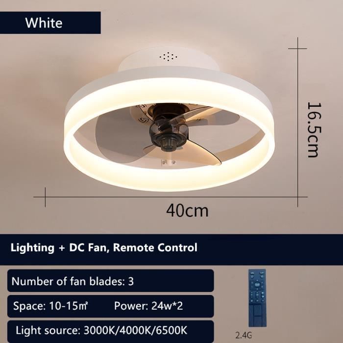 RUMOCOVO Plafonnier LED moderne avec ventilateur GrDC lampes dcoratives intensit variable WHITE ...