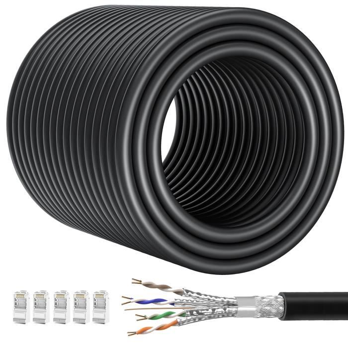 Cable Ethernet 60m, Câble Rj45 Cat 7 Exterieur Haut Débit 10Gbps Câble ...