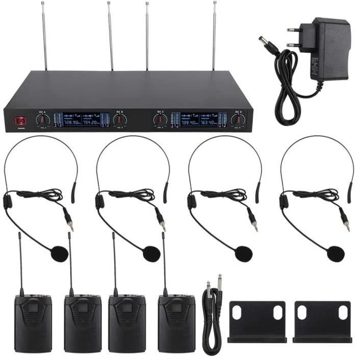 Microphone sans Fil, 4 Canaux Système de Microphone UHF sans Fil avec 4 ...