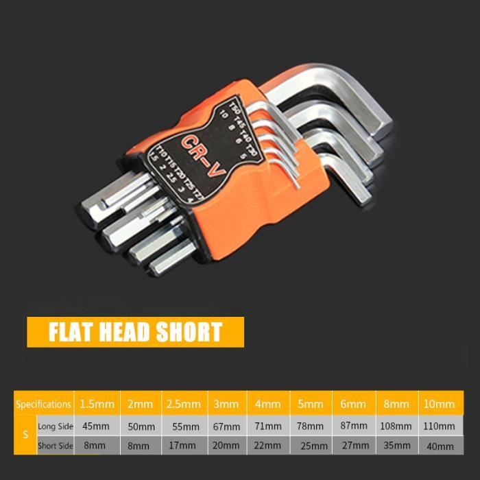 CLE A MOLETTE,Flat S--jeu de 9 clés Allen en forme de L, tournevis ...