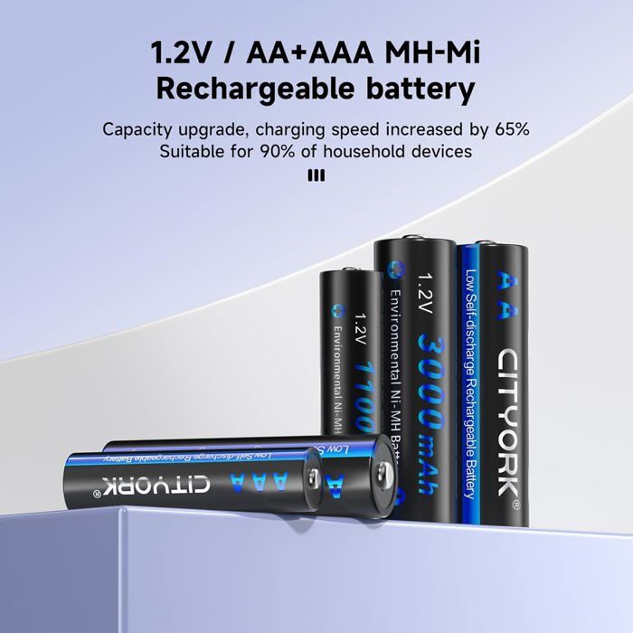 Ensemble de Piles Rechargeables AA AAA,16pcs Ni-MH(8 Piles AA 3000 mAh ...