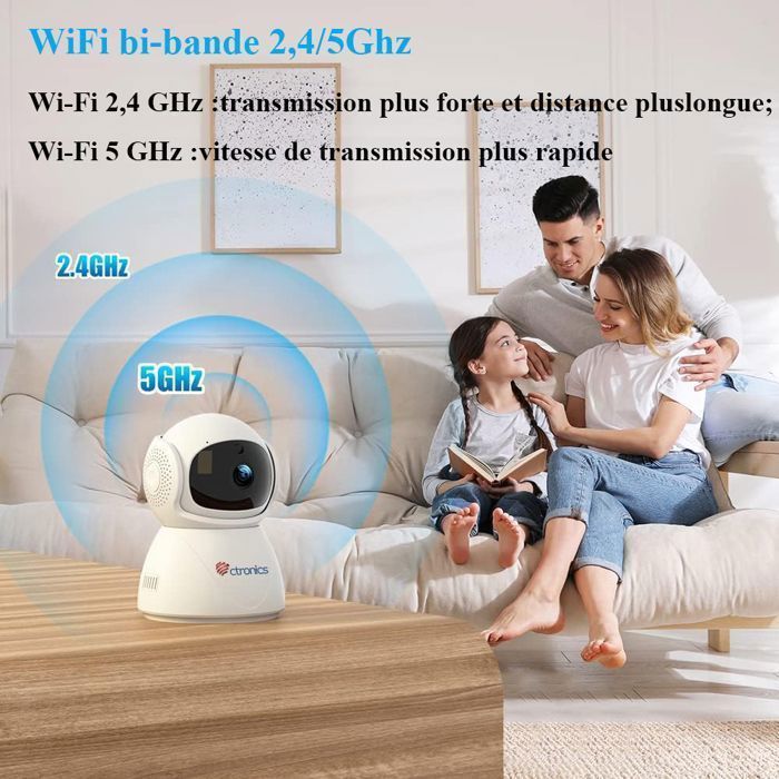 Ctronics 5MP Caméra Surveillance Intérieur WiFi 2.4/5Ghz 360° PTZ ...
