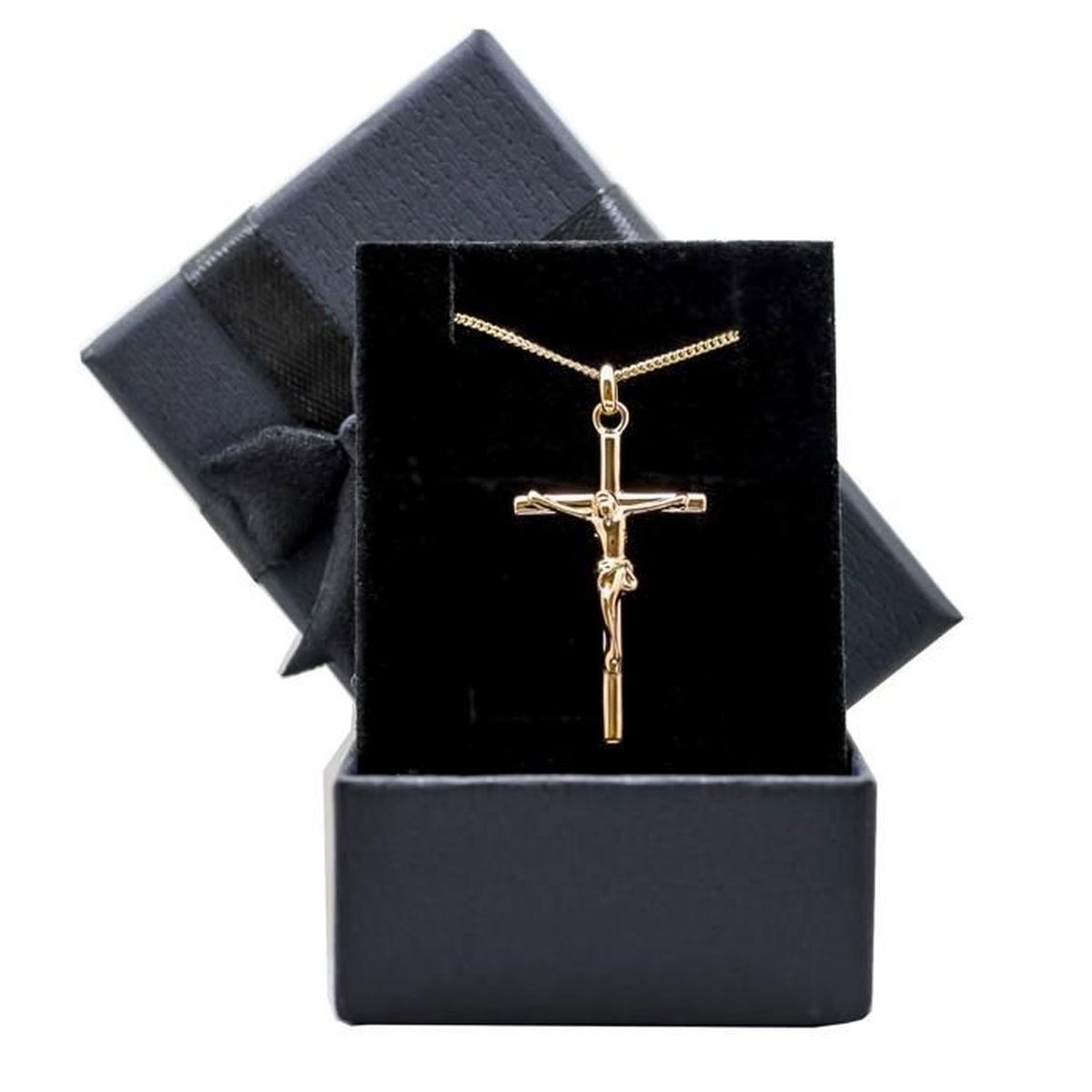 Collier Croix ronde chrétienne Jesus en plaqué Or ensemble pendentif ...